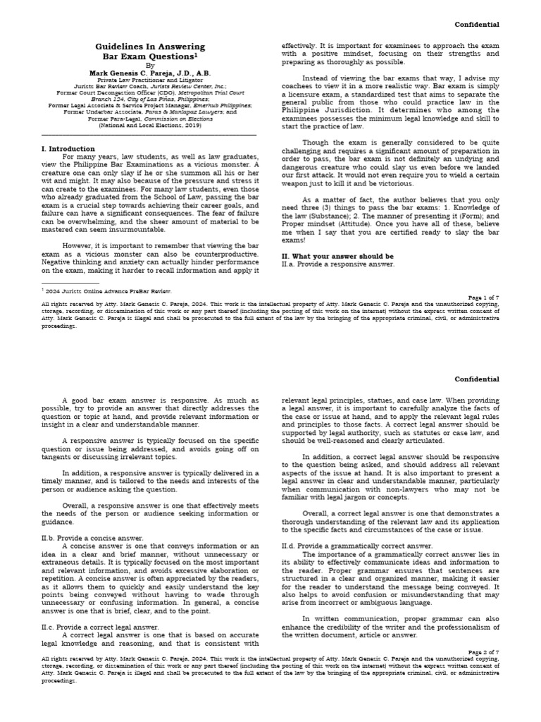 Jurists Review Center Inc. Guidelines in Answering Bar Exam Questions ...
