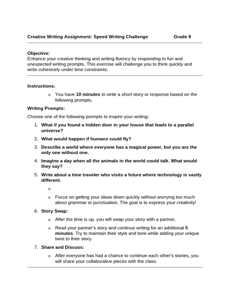 Grade 9 Creative Writing | PDF