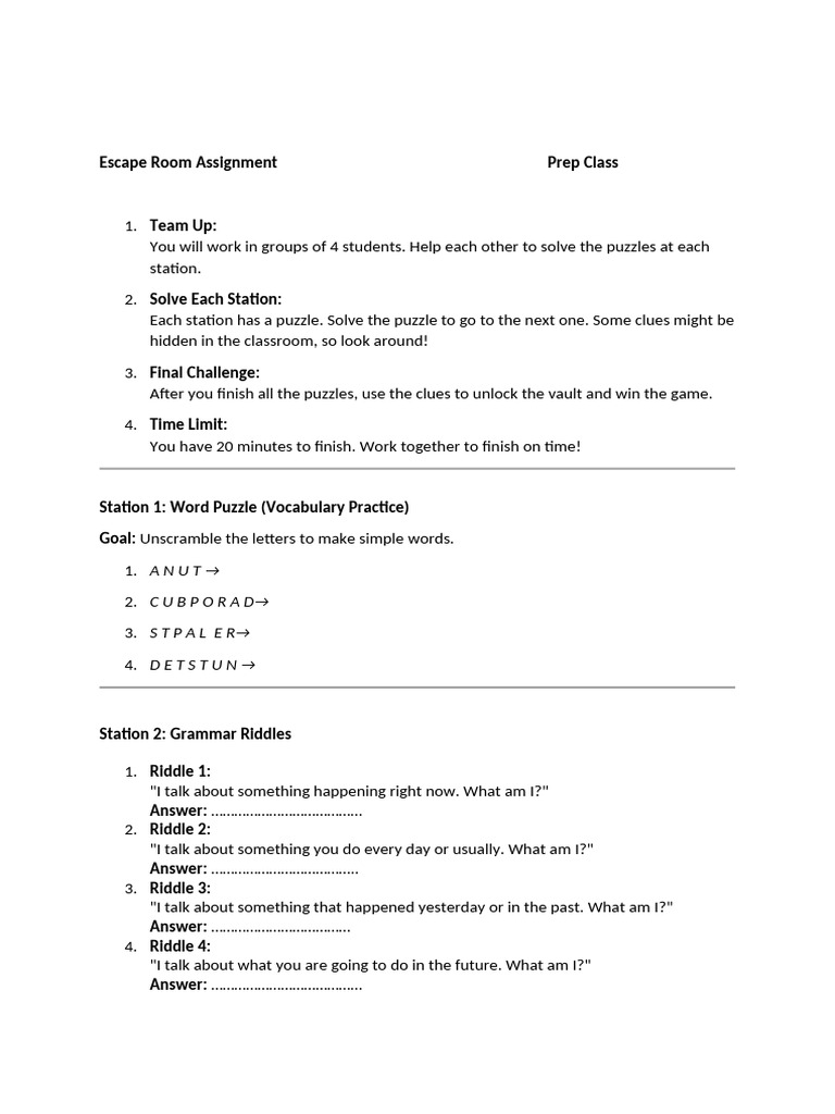 Prep Class Escape Room | PDF | Language Arts & Discipline