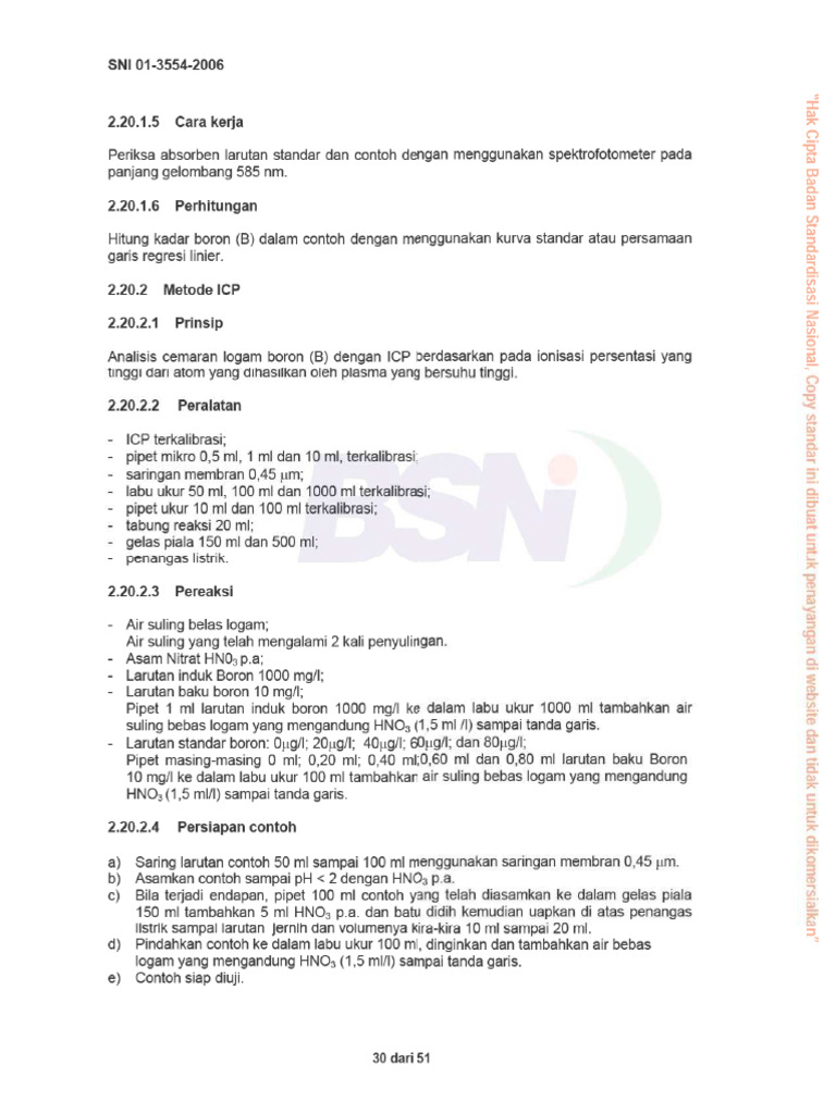 Sni 01 3554 2006 Pengujian Boron Dengan | PDF