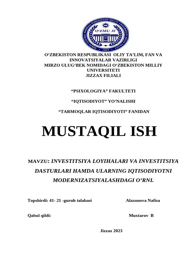 Tarmoq Mustaqil Ish 1 | PDF