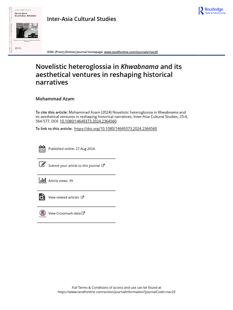 Novelistic Heteroglossia in Khwabnama and Its Aesthetical Ventures in Reshaping Historical ...