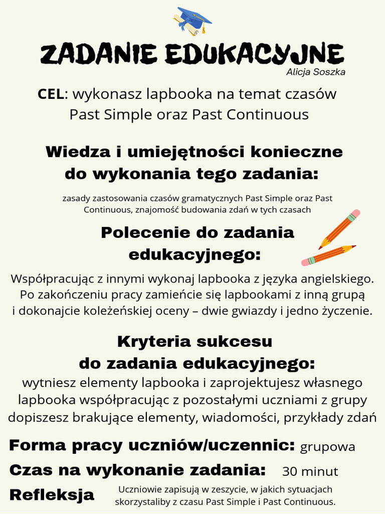LAPBOOK Past Simple oraz Past Continuous - Alicja Soszka | PDF