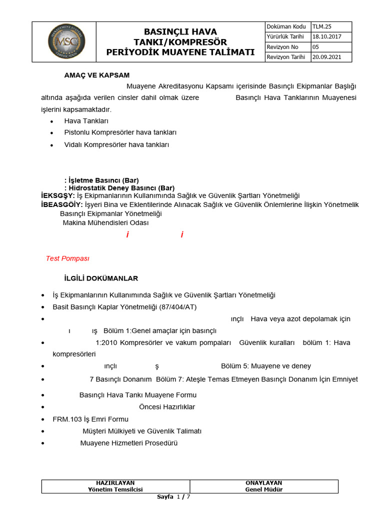 Tlm.25 Basincli Hava Tanki Kompresor Talimati r05 | PDF