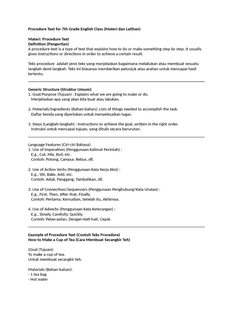 Procedure Text For 7th Grade English Class (Materi Dan Latihan) Materi ...