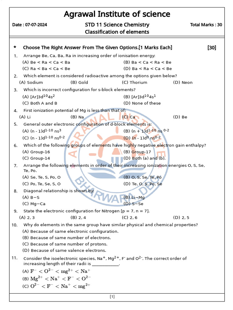 Classification of Elements DPP | PDF | Materials | Teaching Methods & Materials