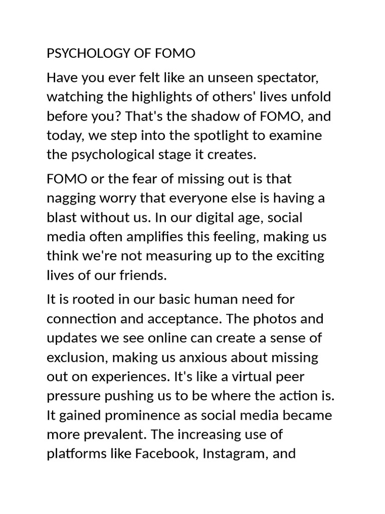 Psychology of Fomo | PDF