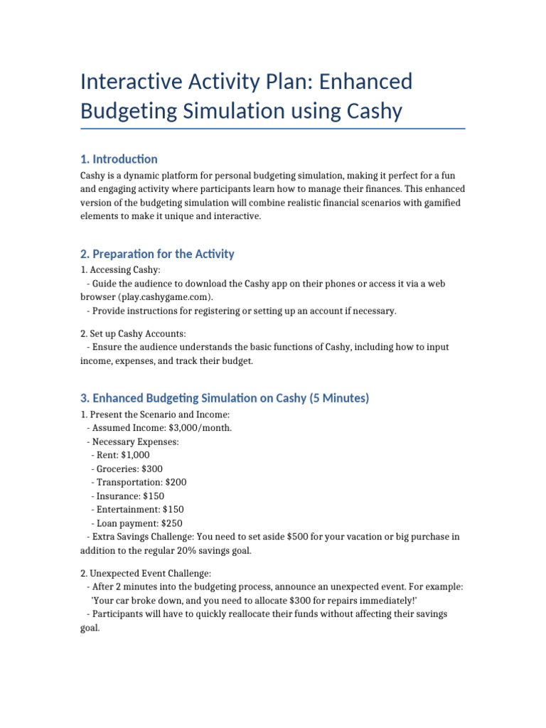 Budgeting Simulation Activity Plan | PDF