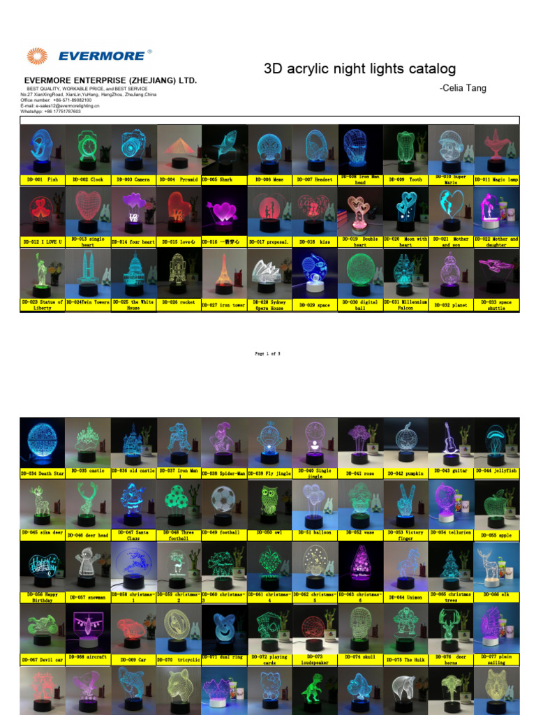 3D Acrylic Night Light Catalog | PDF