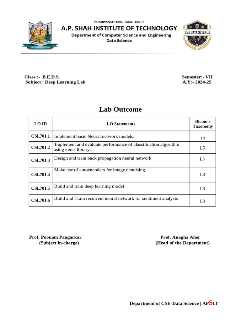 DL course outcome LAB | PDF
