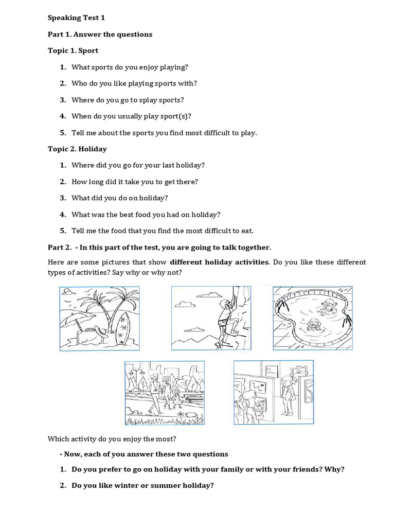 KET Speaking Test 1 (Preparation) | PDF