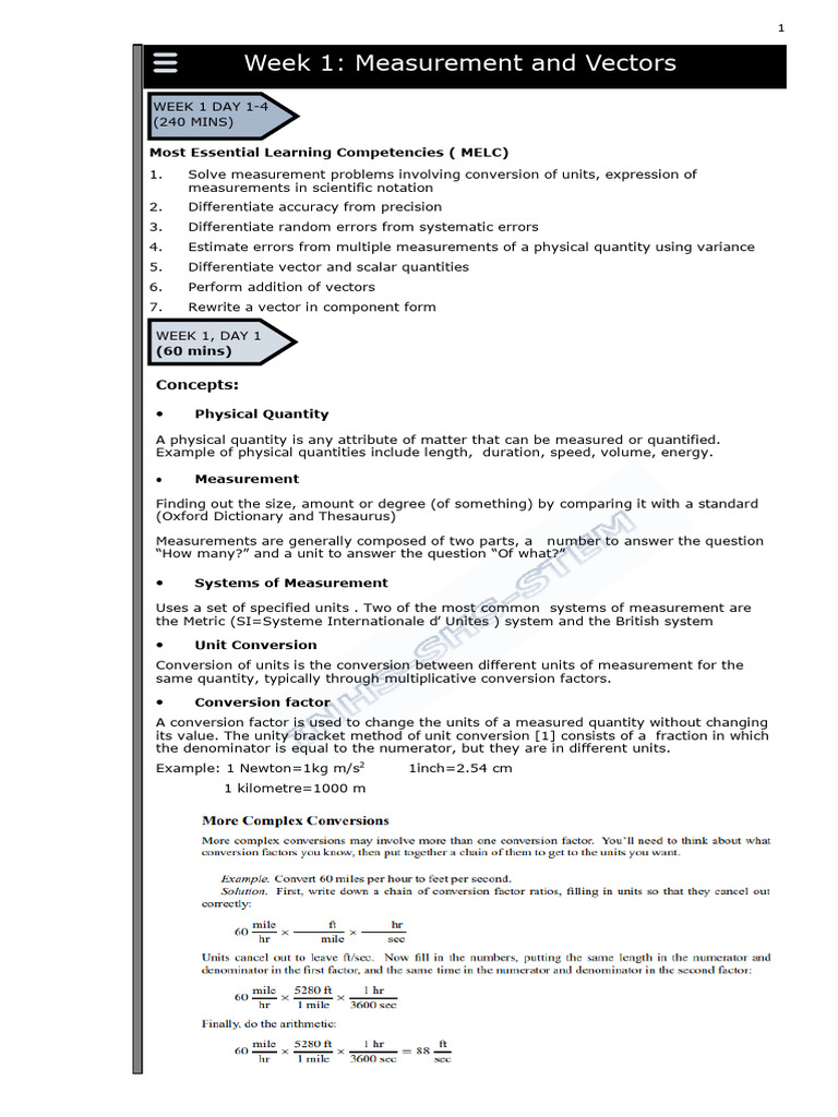 General Physics 1 Topics 1-2 Study Notes-1 | PDF