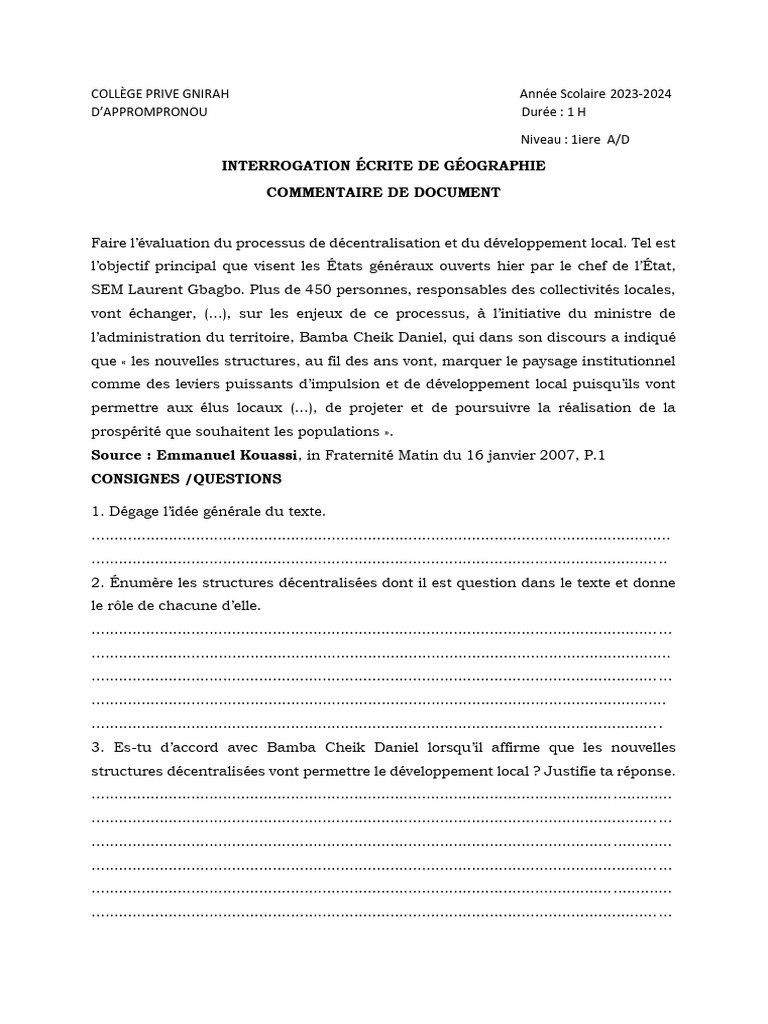 Interro de Maison Premiere | PDF