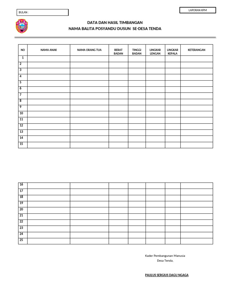 Data Dan Hasil Timbangan Nama Balita Posyandu Dusun Se | PDF