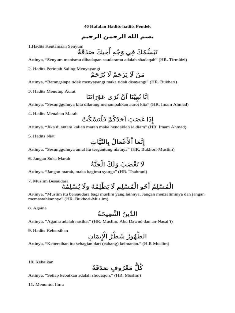 40 Hafalan Hadits Pendek | PDF
