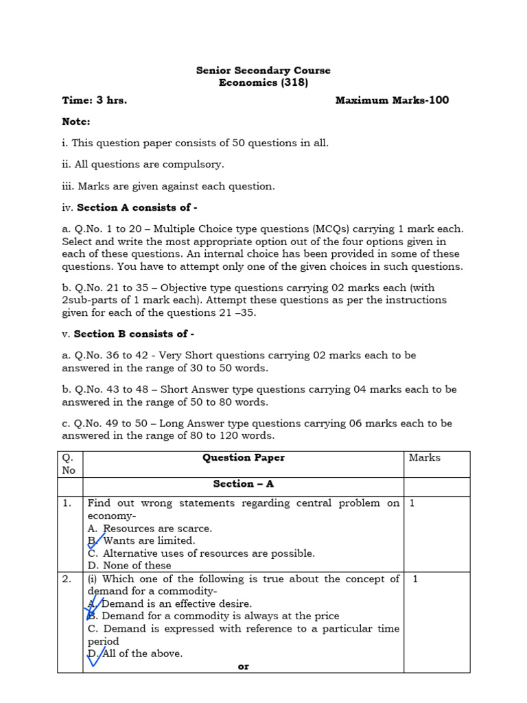 Economics- sample paper | PDF