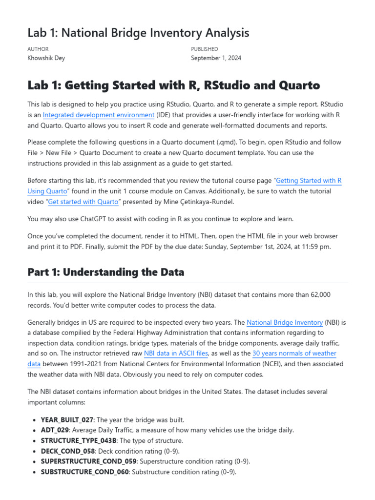 Lab 1 - National Bridge Inventory Analysis | PDF