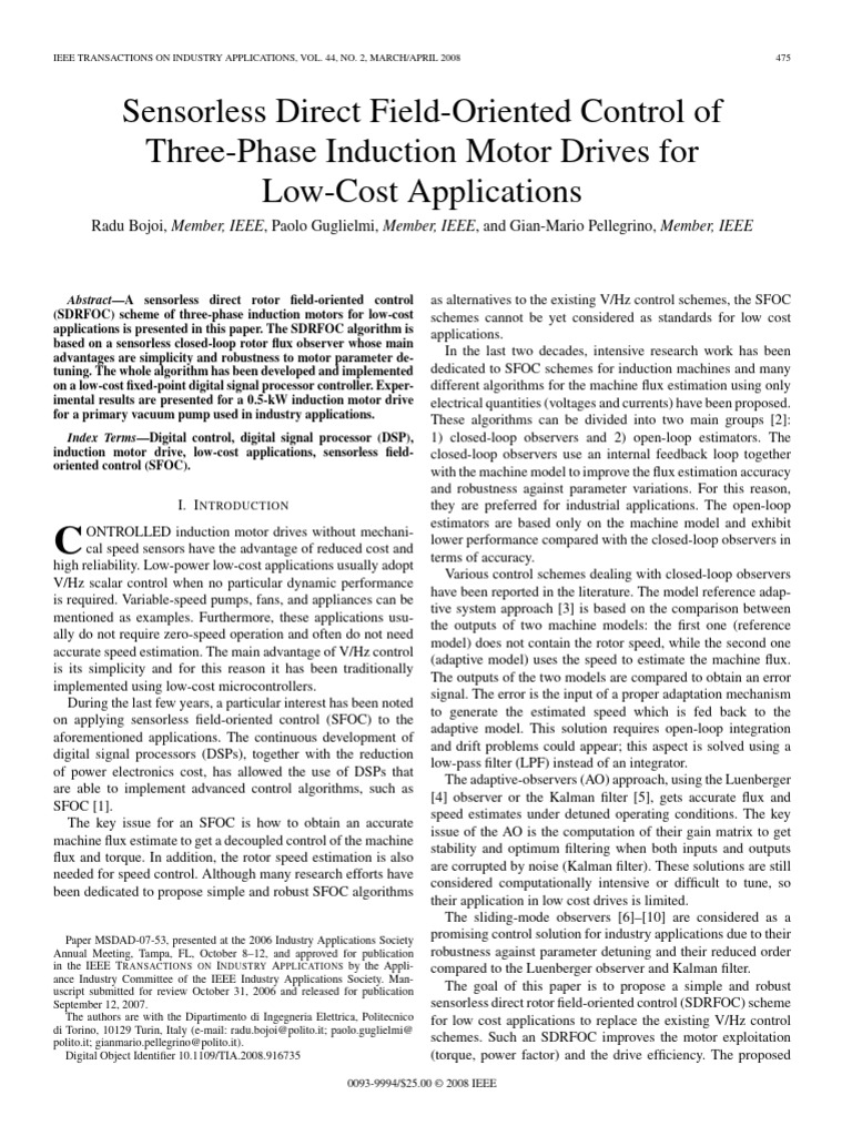Sensorless Direct Field Oriented Control | PDF