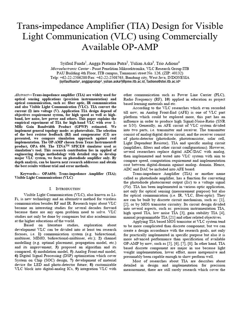 Trans Impedance Amplifier TIA Design For | PDF