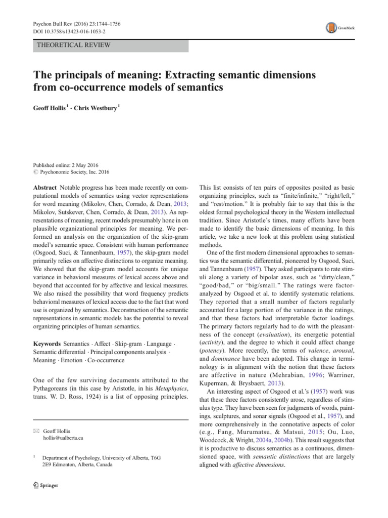 The Principals of Meaning: Extracting Semantic Dimensions From Co-Occurrence Models of Semantics ...