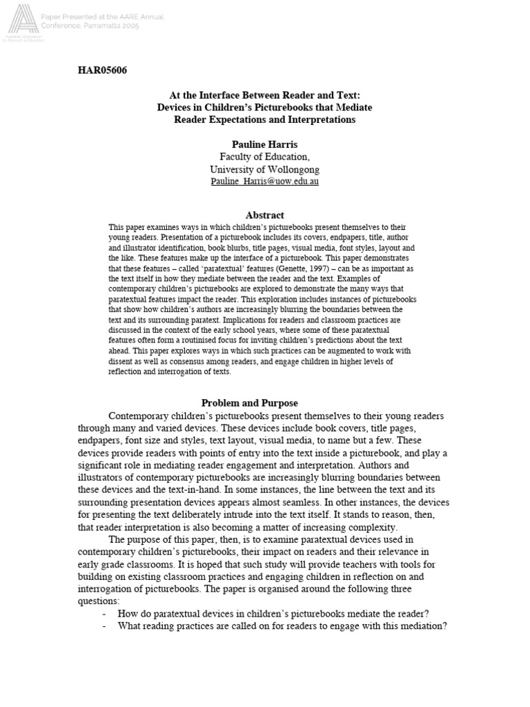 Interface Reader-Text Children's Picturebooks (P. Harris) | PDF