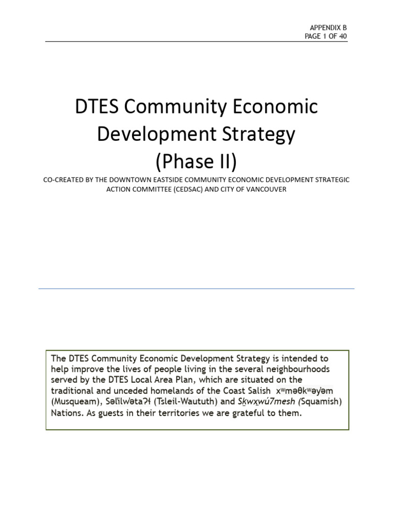 DTES Community Economic Development Strategy (Phase II) | PDF