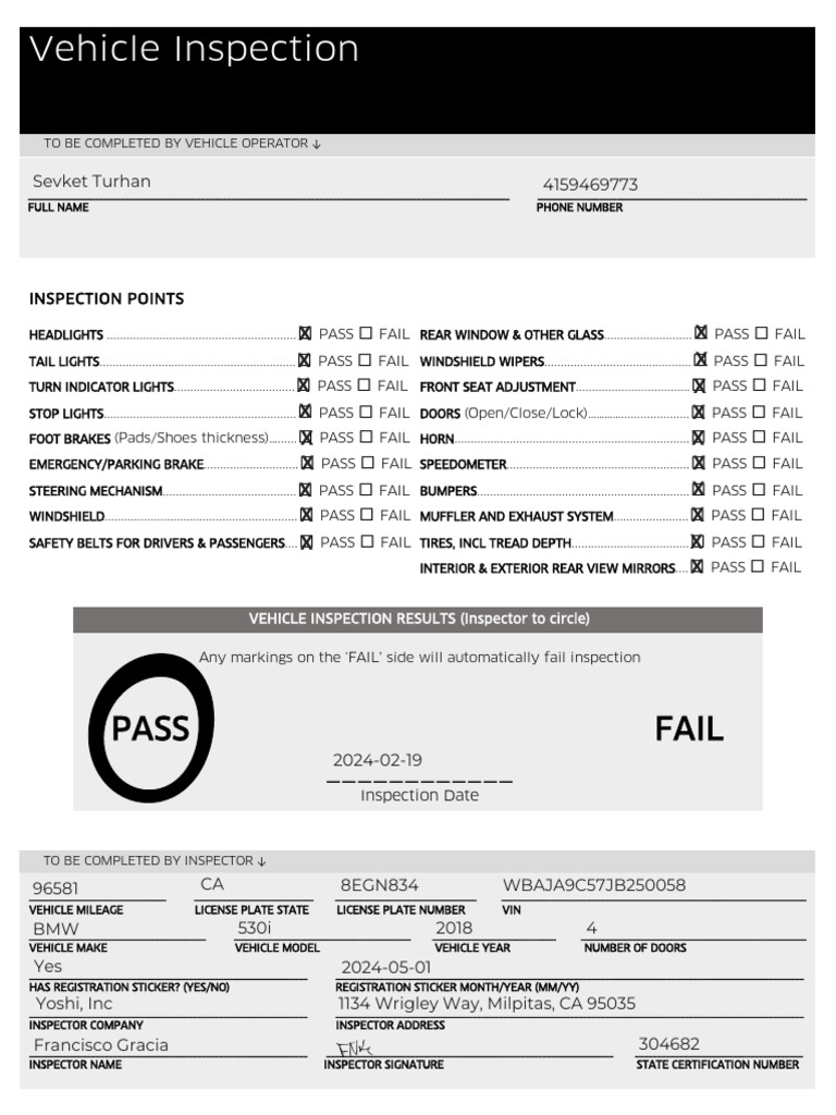Uber - Bay - Area - Inspection - Pass 2 | PDF | Vehicles | Motor Vehicle