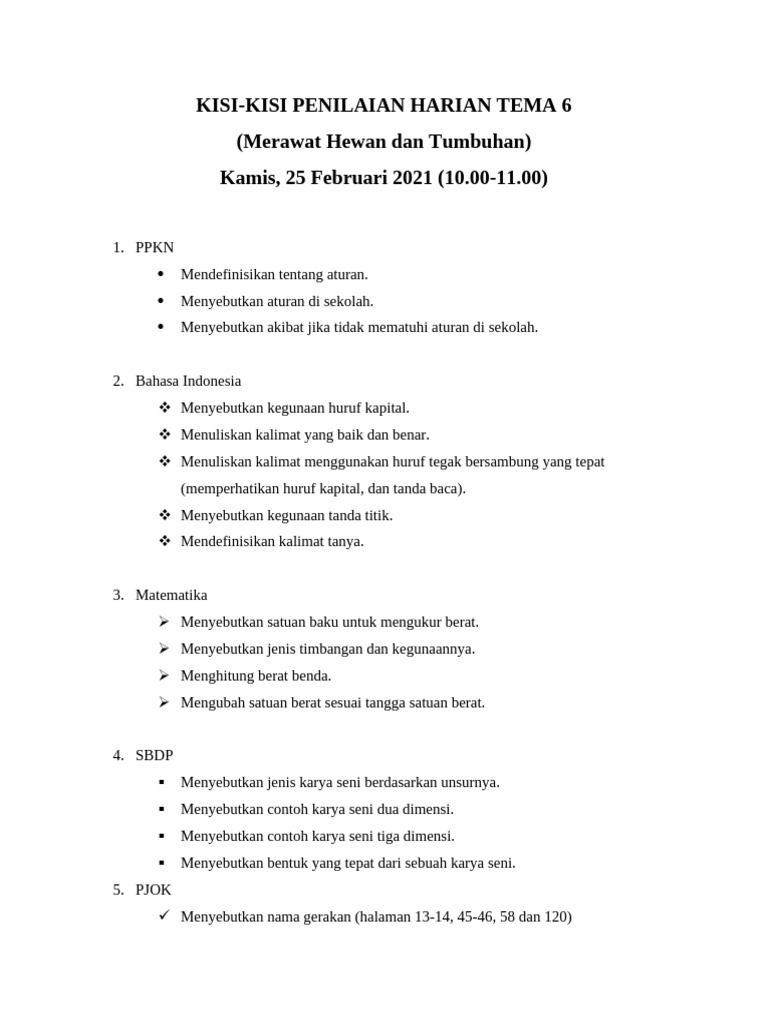 Kisi-Kisi Tema 6 FIX | PDF