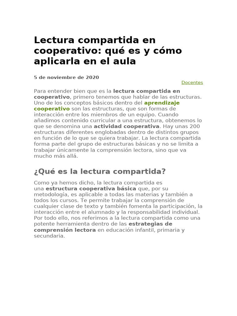 Lectura Compartida en Cooperativo | PDF