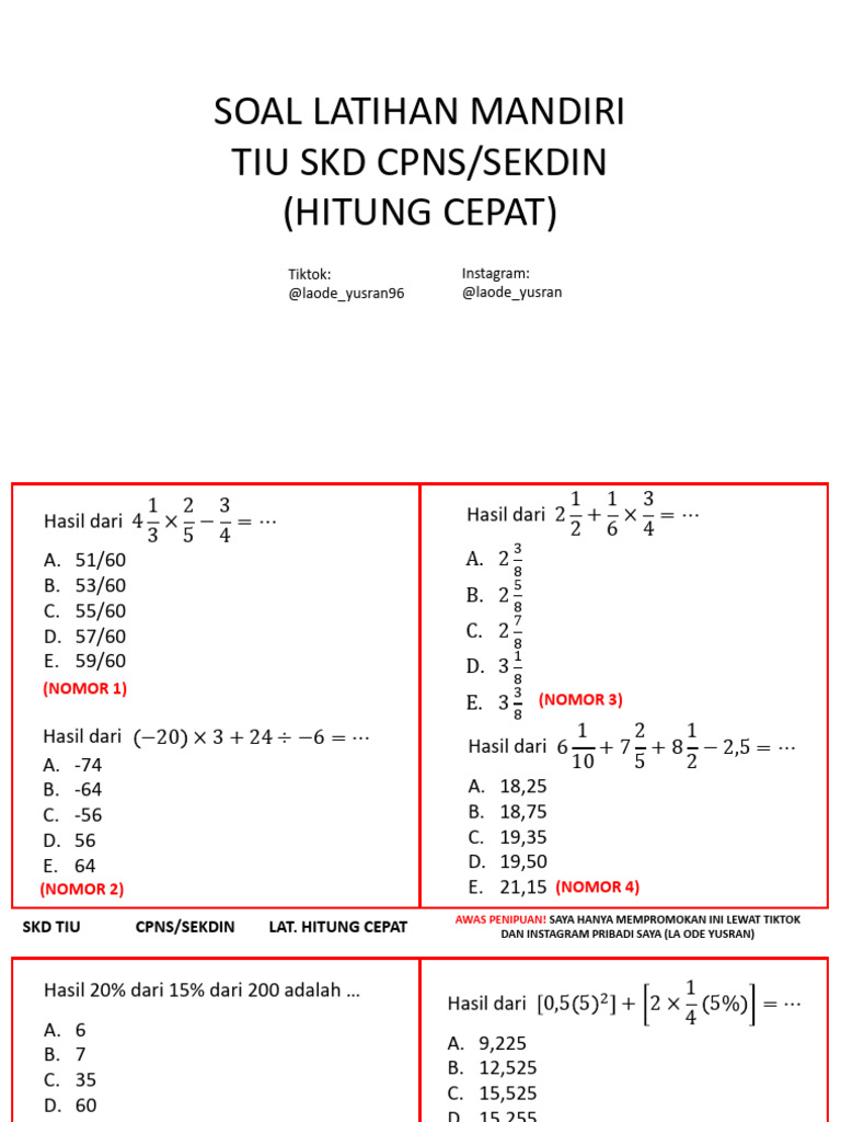 Y-Latihan Mandiri Tiu - Hitung Cepat (Pecahan) | PDF