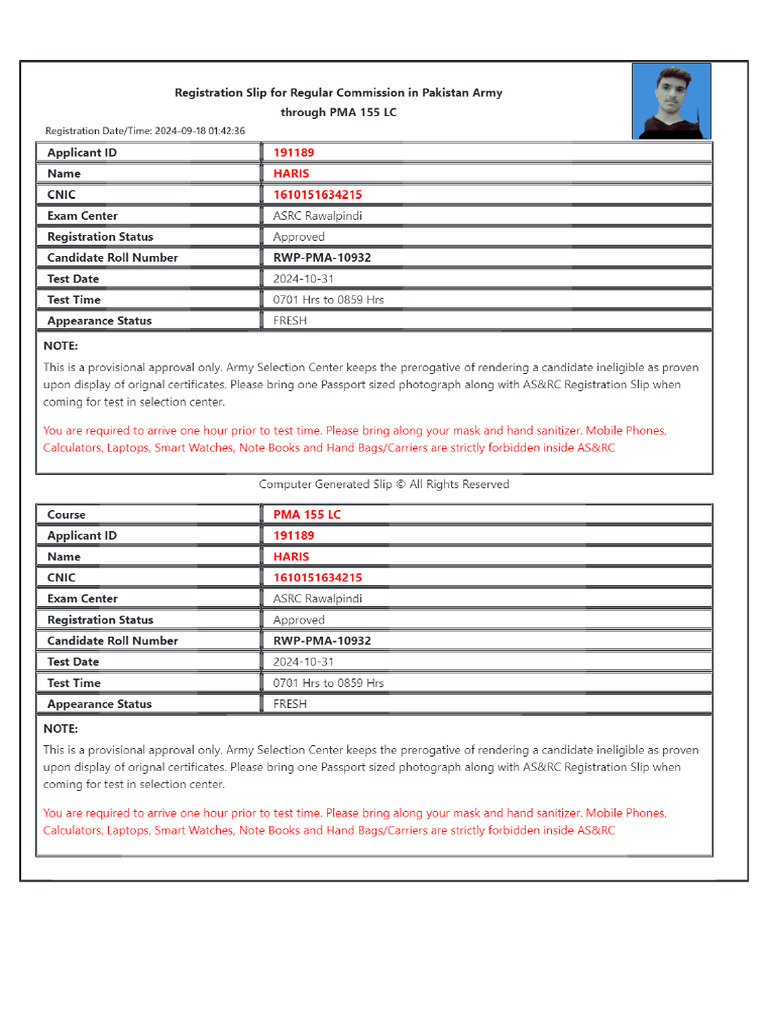 Registation Slip | PDF