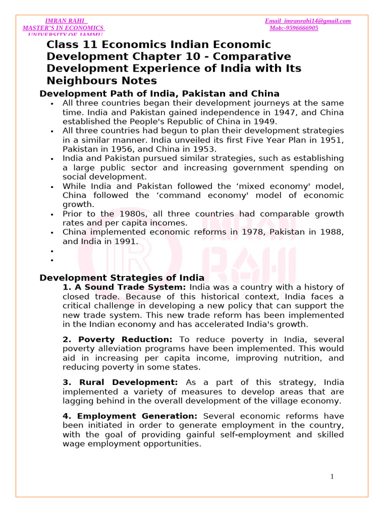 Chapter 10 - Comparative Development Experience of India With Its ...