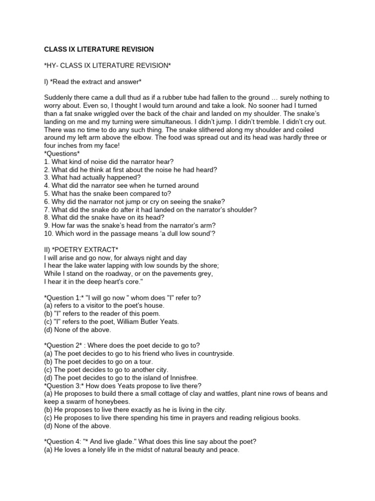 CLASS IX LITERATURE REVISION | PDF