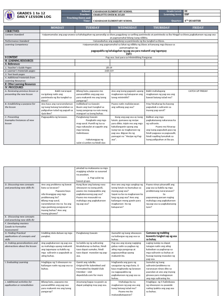 DLL - Esp 3 - Q4 - W3 | PDF