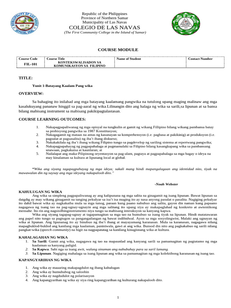 Fil 101 Module | PDF