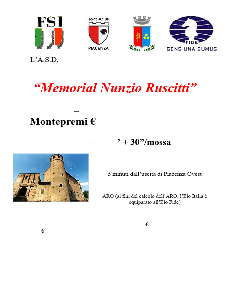 3o Festival Week-End "Memorial Nunzio Ruscitti": Montepremi 700 + Premi ...