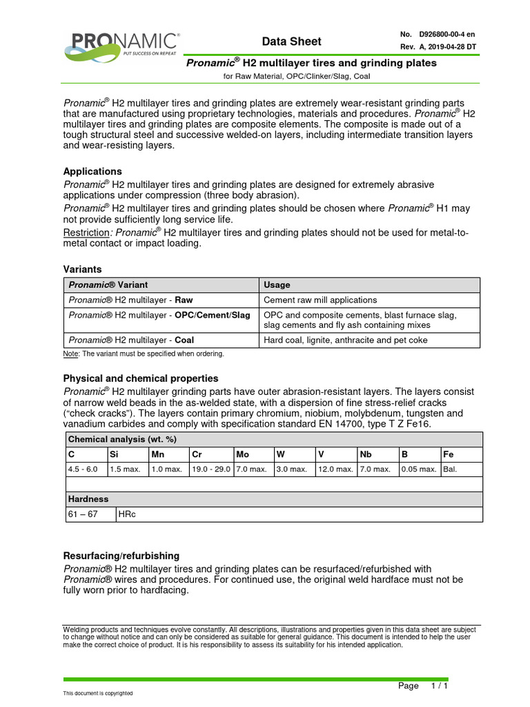 Pronamic H2 Multilayer Tires and Plates D926800-00-4EN RevA | PDF