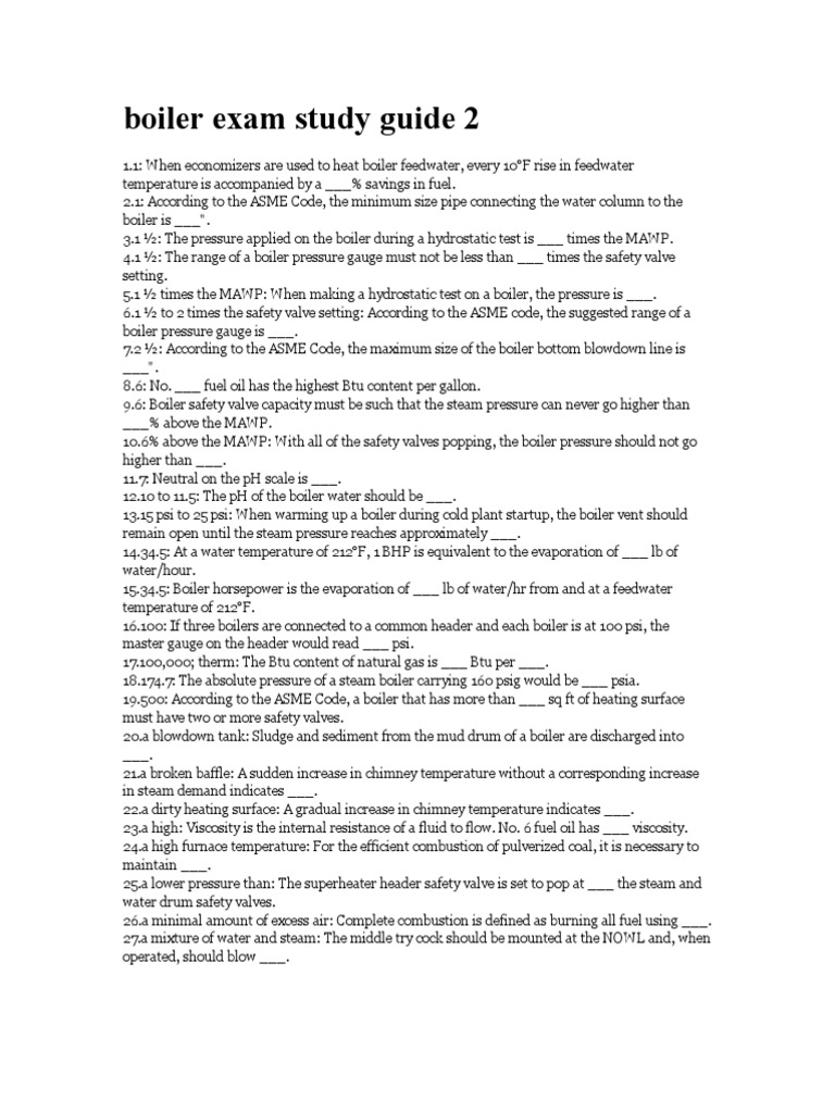Boiler Exam Study Guide 2 | PDF | Boiler | Combustion