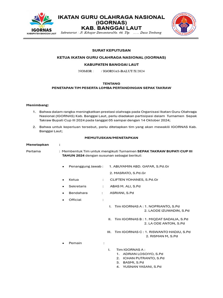 Surat SK Takraw | PDF