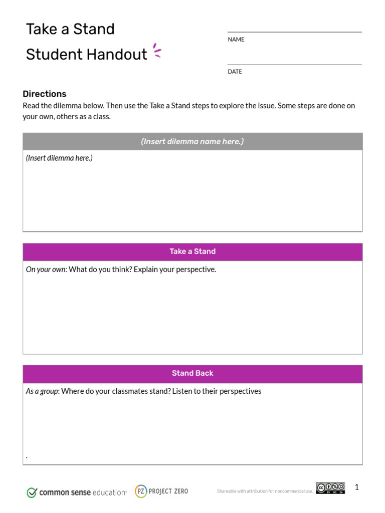 Take A Stand - Student Handout | PDF
