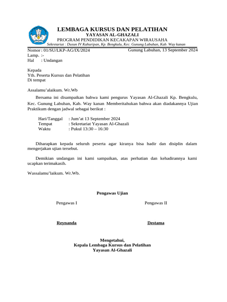 Contoh Surat Undangan Sederhana | PDF