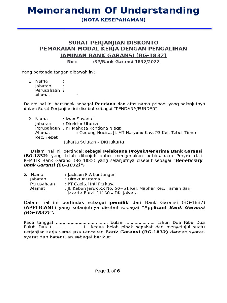 MOU Bank Garansi 1832 | PDF