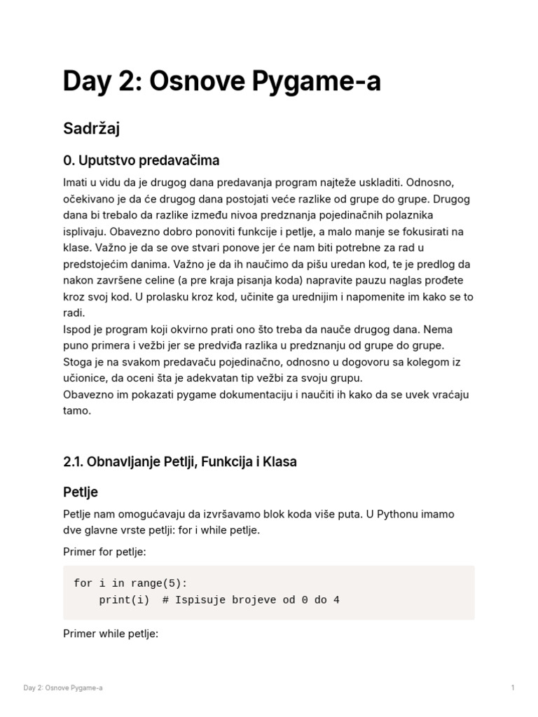 Day 2 Osnove Pygame-A | PDF