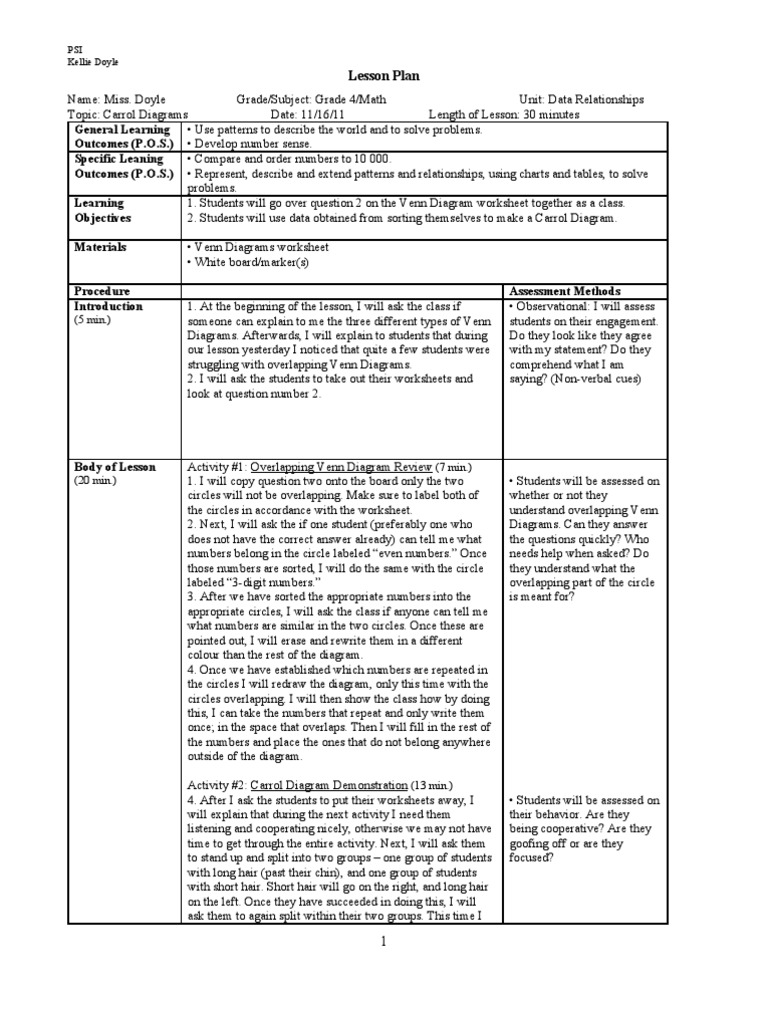 Carrol Diagrams Lesson | Download Free PDF | Lesson Plan | Behavior ...