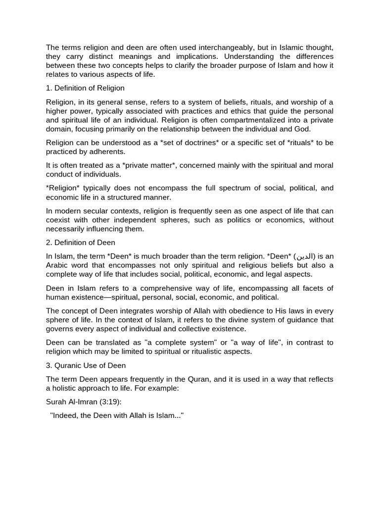 Deen and Religion | PDF | Spirituality | Science & Mathematics