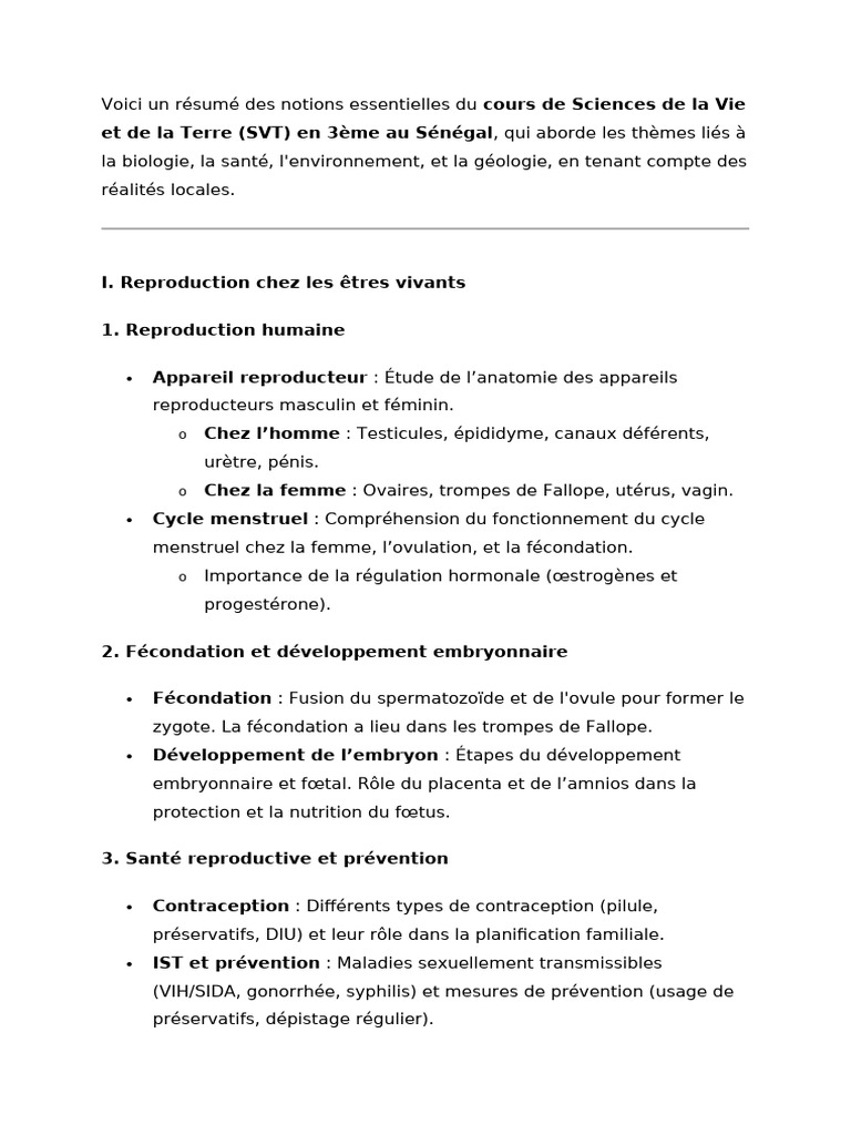 Essentiel Du Cours de SVT 3eme - Ima | PDF