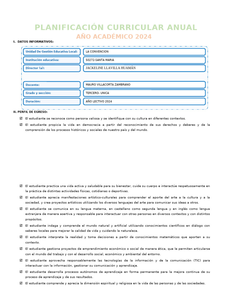 Planificación Curricular Anual 2024 - Editora Quipus Perú | PDF