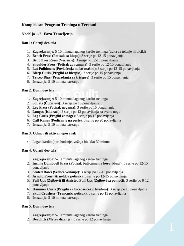 Kompleksan Program Treninga U Teretani | PDF