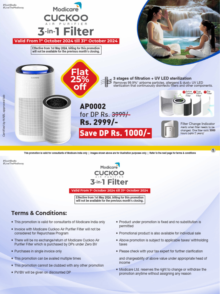 9 Modicare Cuckoo 3 in 1 Filter Promotion October 2024 F2 | PDF