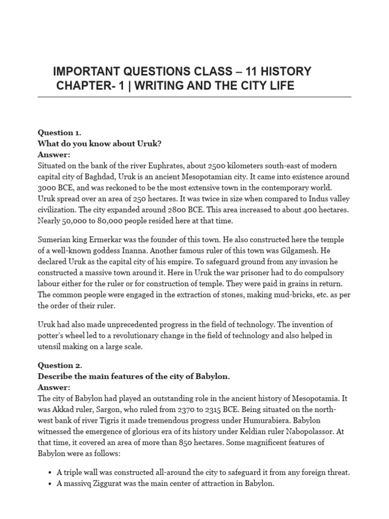 Important Question Class 11 History Chapter 1 | PDF